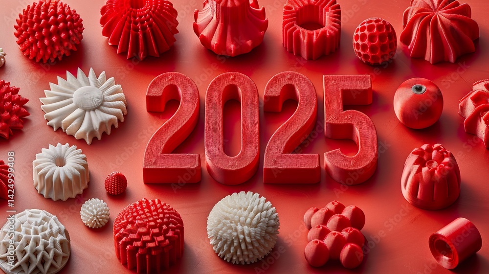 image features bold number 2025 surrounded by various 3D printed ...