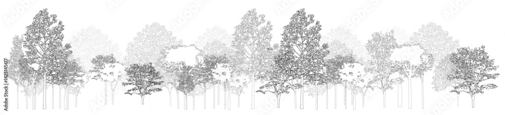 เวกเตอร์ Stock Architectural Drawings, Minimal style cad tree line drawing, Side view, set of ...