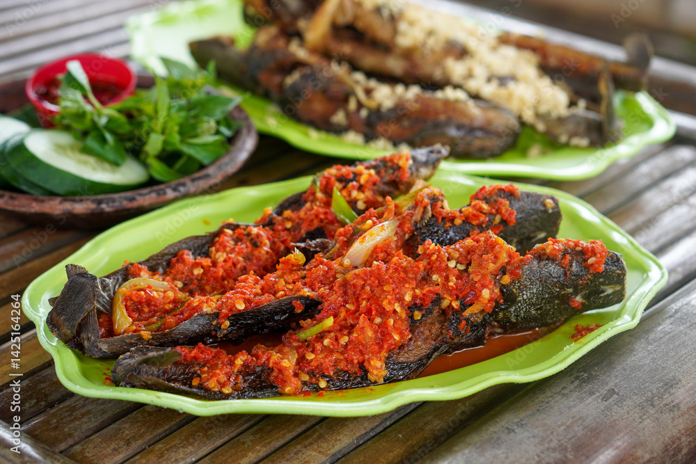 Indonesian catfish dish, captured on April 22, 2025. Crispy fried ...