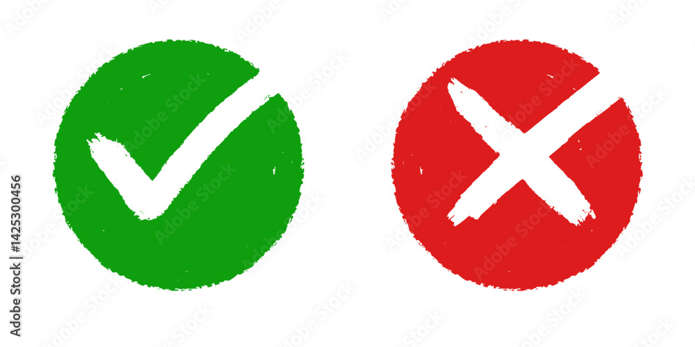 Vektor Set of flat design icons showing a green check mark and a red ...