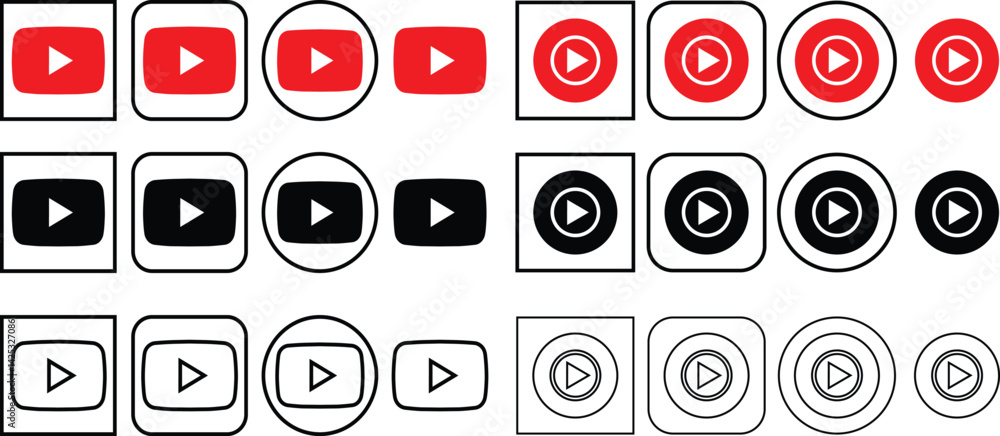 YouTube app and YouTube music logo icon in flat line set. social media ...