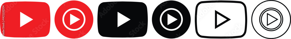 YouTube app and YouTube music logo icon in flat line set. social media ...