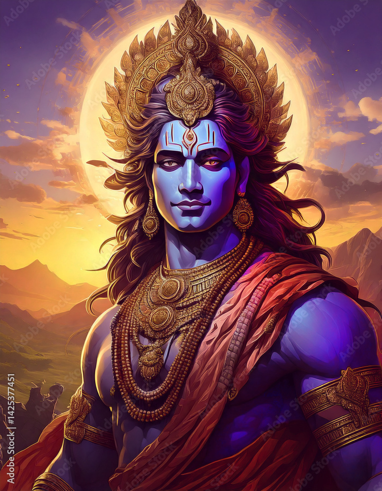 Lord Vishnu Reveals Cosmic Form to Arjuna on the Battlefield of ...