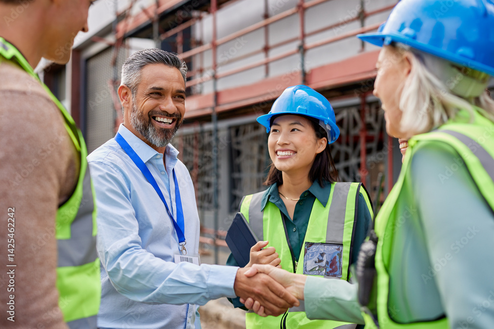 Construction worker shaking hands with foreman Stock Photo | Adobe Stock