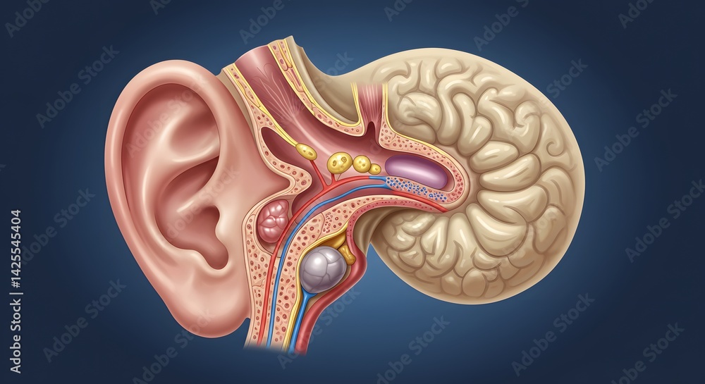 Ear anatomy diagram cross section detailed medical illustration for ...