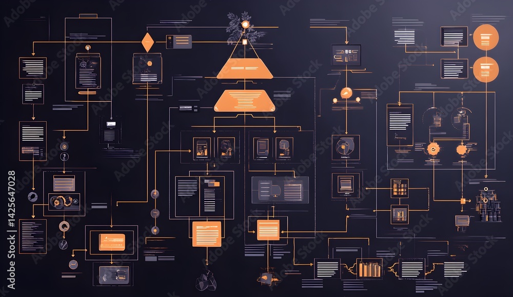 Ilustración de Stock Business process and workflow automation with flowchart. Scheme of ...