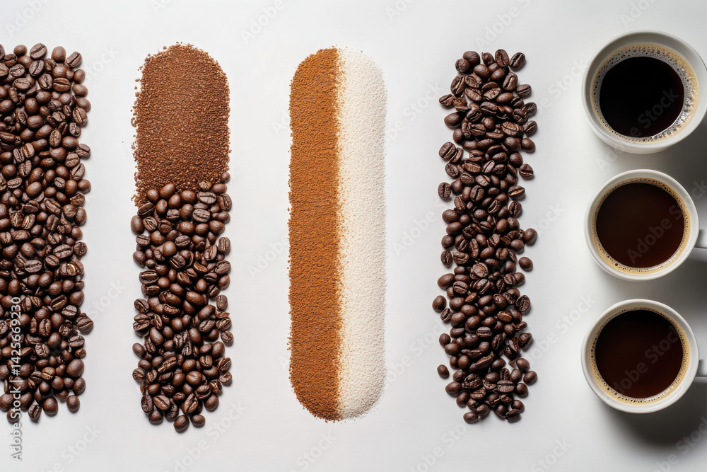 Coffee in different forms creating a pattern, from coffee beans to ...