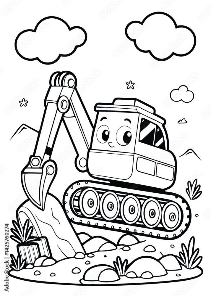 Excavator Coloring Page for Kids – Printable Construction Truck with ...