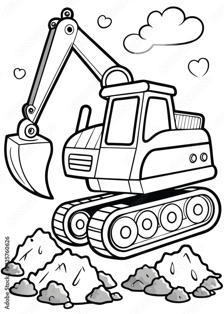 Excavator Coloring Page for Kids – Printable Construction Truck with ...