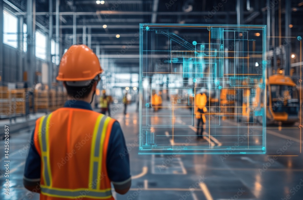 AI monitoring workers in a construction Stock Photo | Adobe Stock