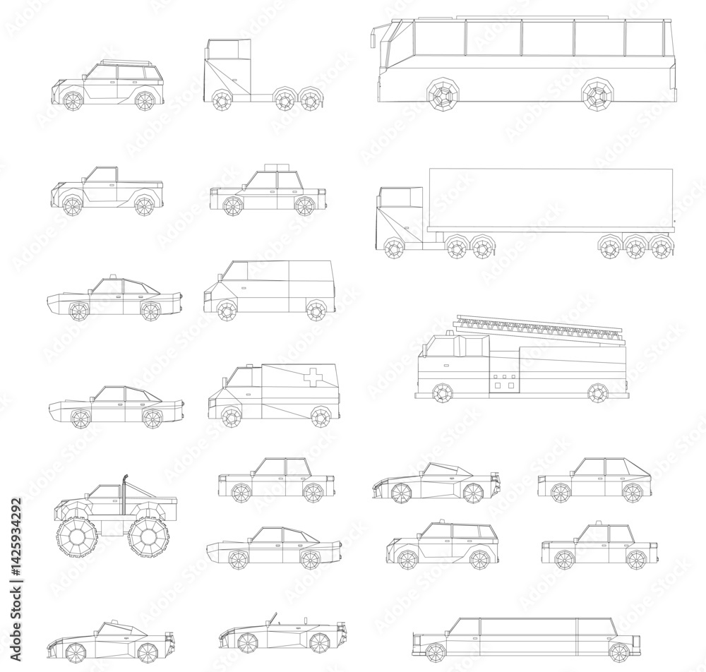 Praca wektorowa bez tantiem: A series of drawings of different types of ...