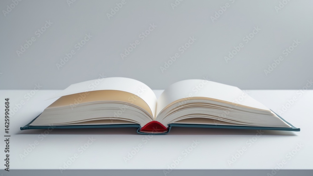 Mock-up featuring a white table with a blank page on a solid background ...