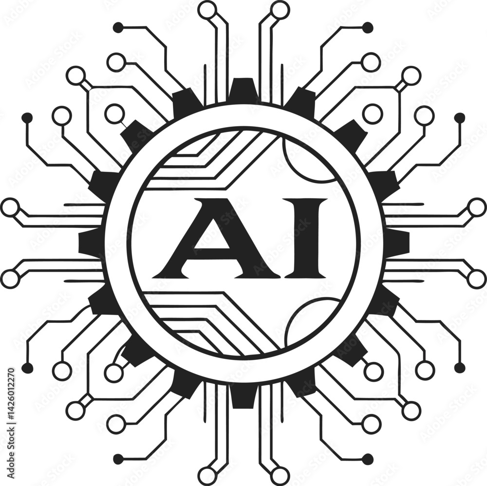 Circuit board pattern, letters AI, electronic pathways, printed circuit ...