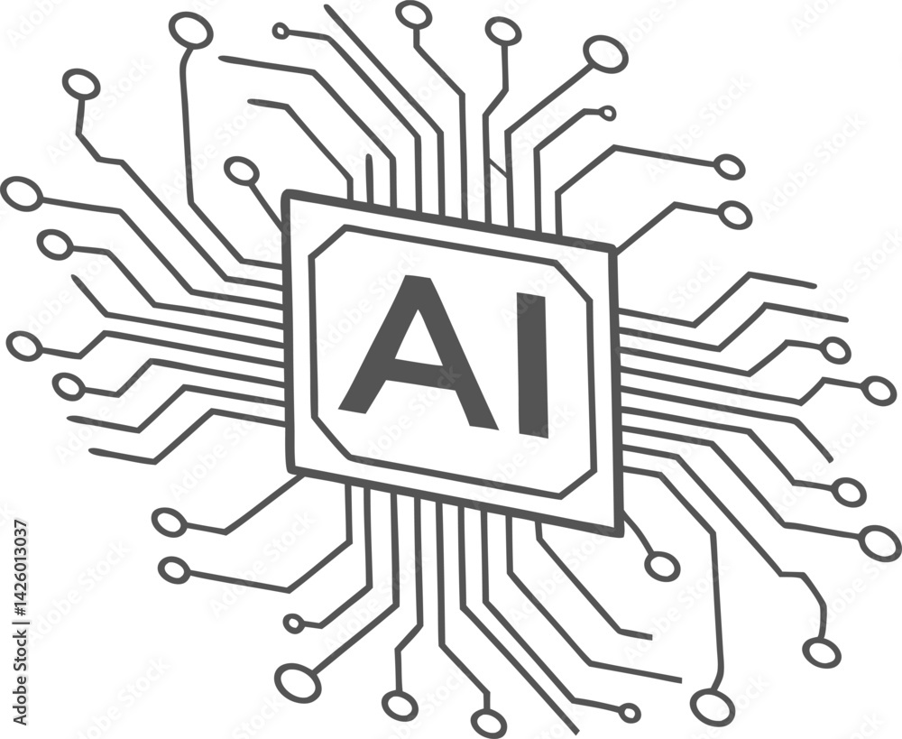 Circuit board pattern, letters AI, electronic pathways, printed circuit ...