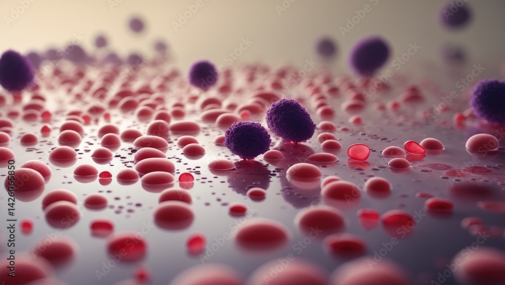 Microscopic blood smear displaying atypical lymphocytes in a patient ...
