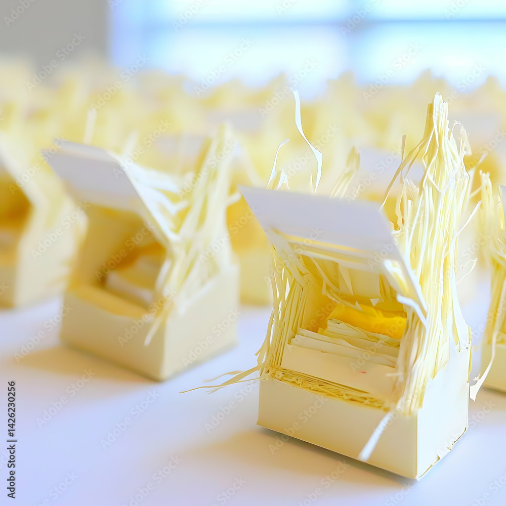 Stock-Illustration „Paper art installation; small, open boxes filled ...