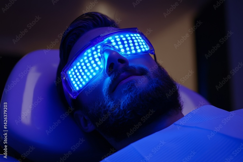 Man receiving laser tooth whitening treatment for removal of stains and ...