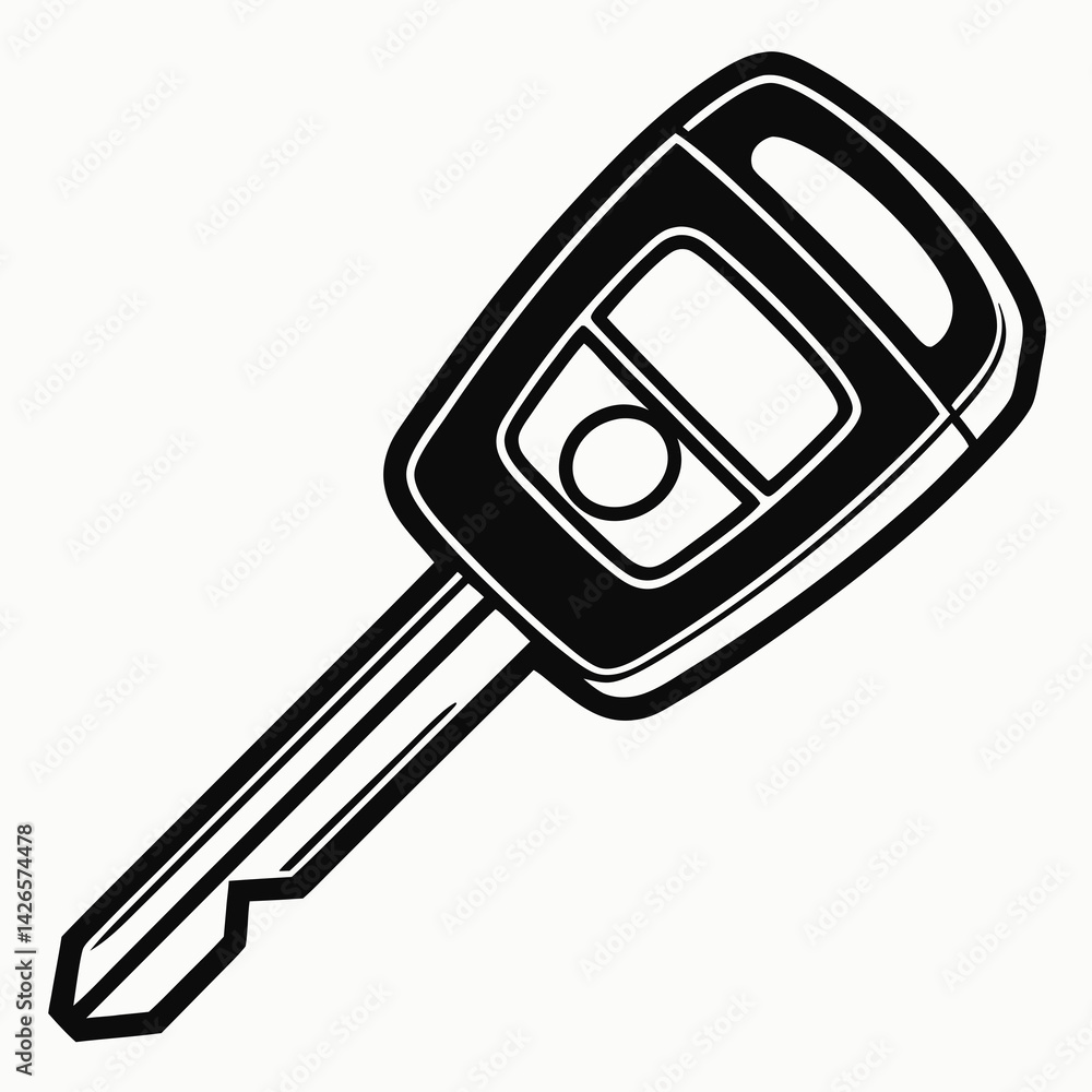 Black and White Vector Logo Silhouette of a Car Key, Highlighting Sleek ...