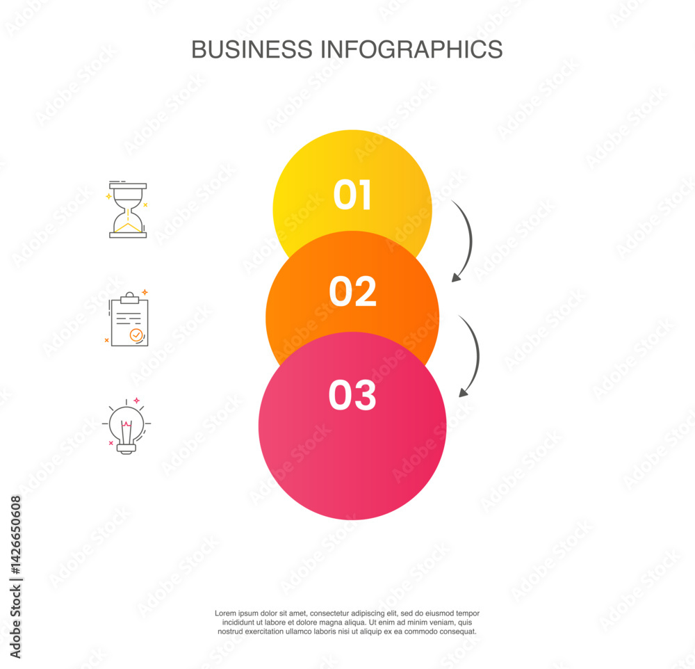 Business vector infographics with three circles and arrows. Timeline ...