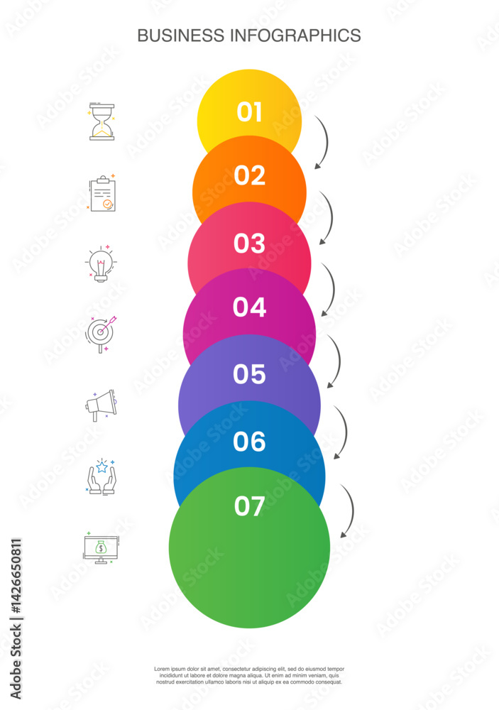 Business vector infographics with 7 circles and arrows. Timeline ...