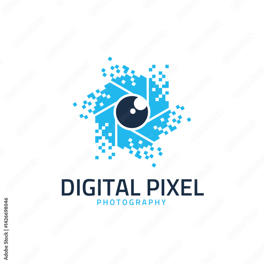 Digital Pixel Photography Logo: This image shows a modern photography ...