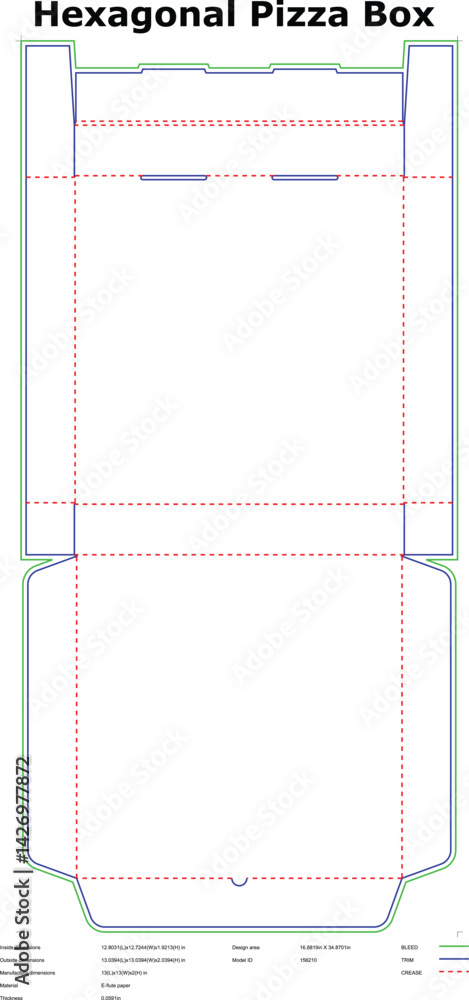 Technical Drawing Of A Hexagonal Pizza Box Template With Dimensions And ...