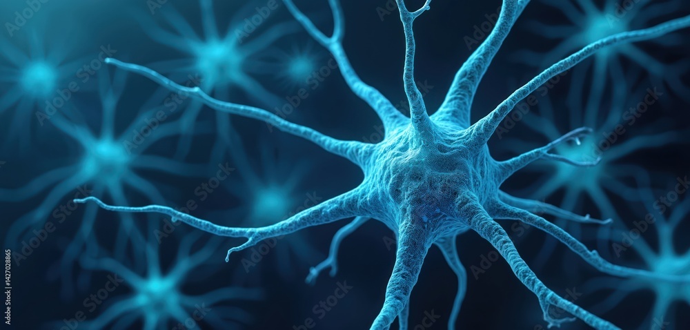 Blue nerve cell illustration representing neuron structure. Biology ...