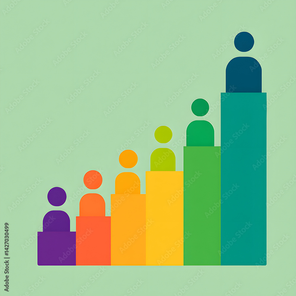 Colorful Gradient Block Chart Featuring Stylized Figures in Dynamic ...