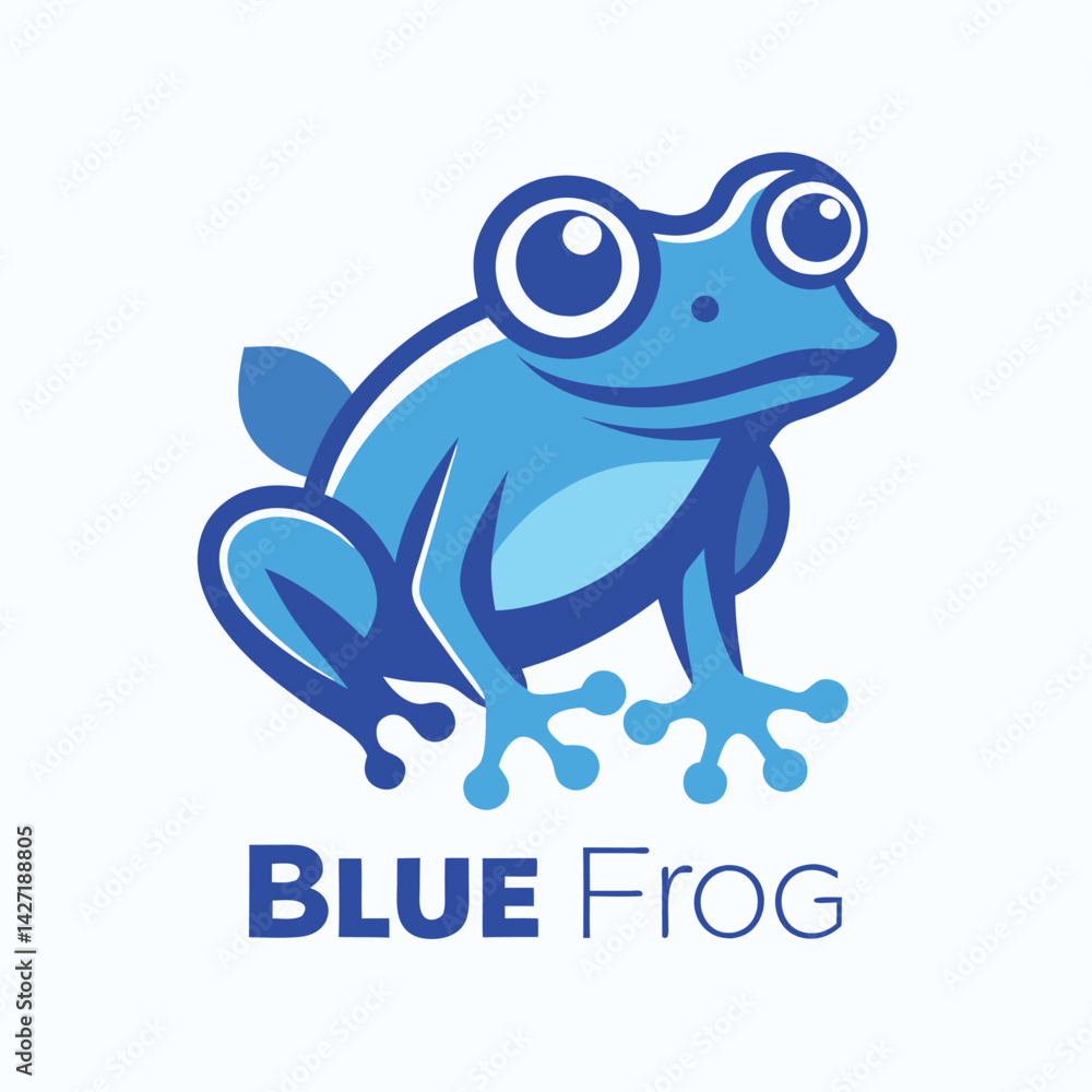 Bright blue frog logo design featuring a cartoon-style illustration ...