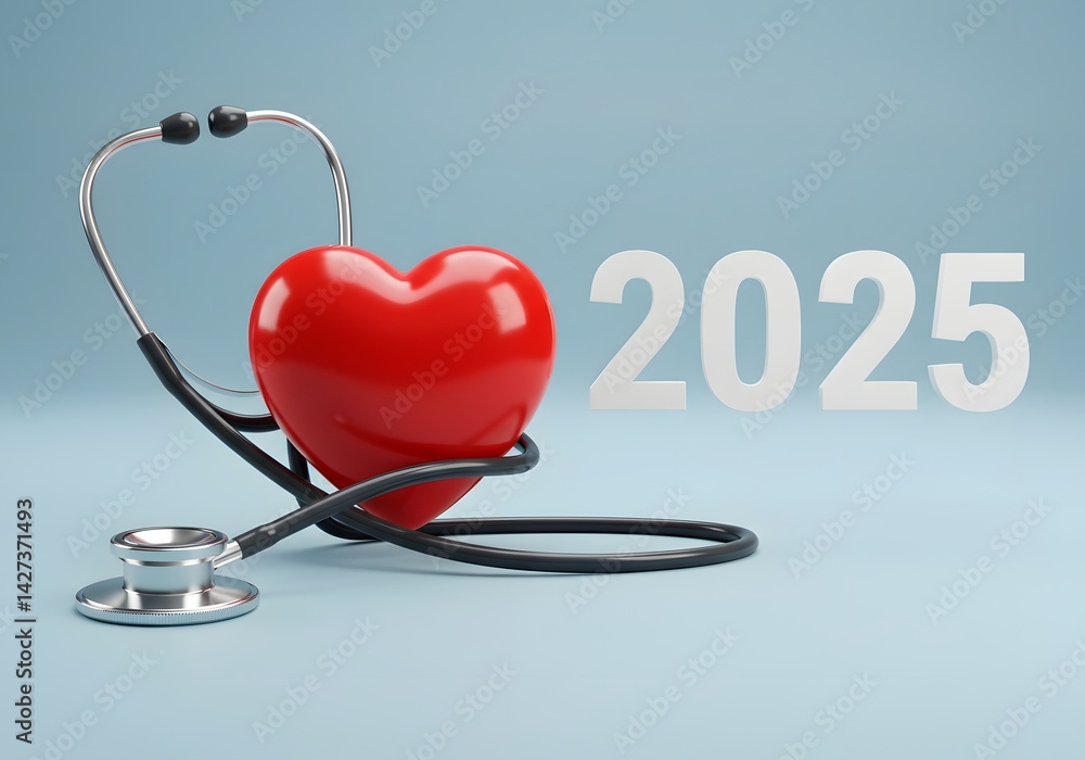 Healthcare Vision 2025 Heart Symbol and Stethoscope on Blue. Medical ...