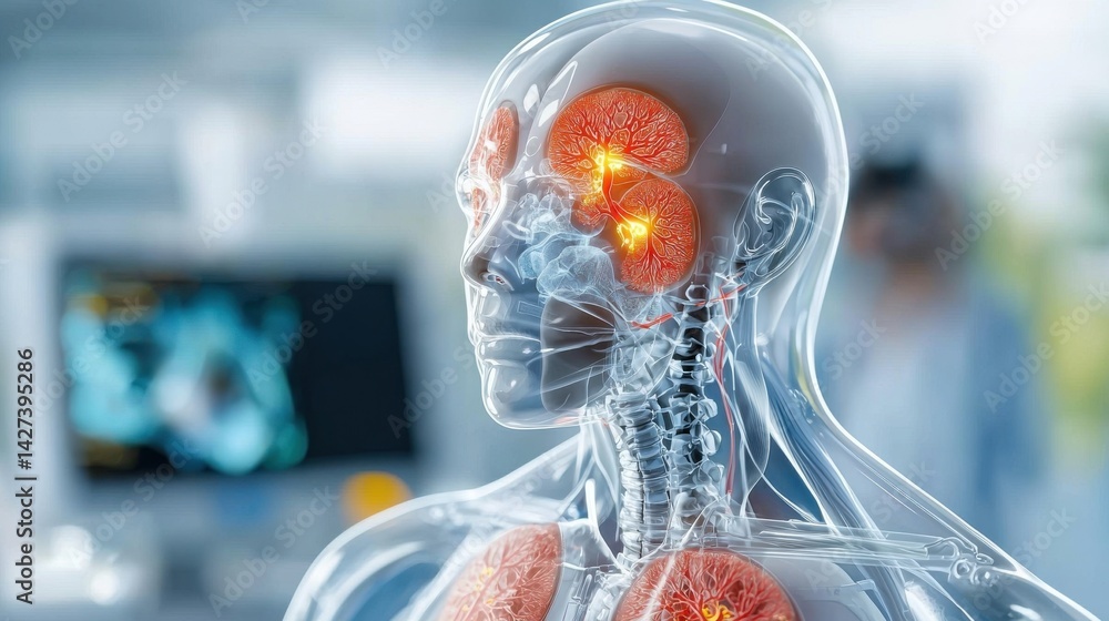 Detailed transparent digital x ray scan of human head anatomy ...