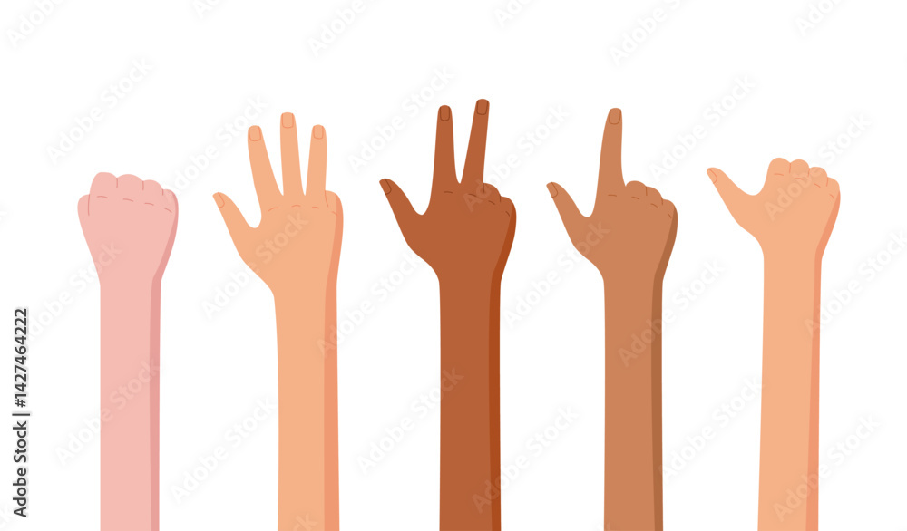 Flat cartoon hand count gestures in a set. Different fingers count ...