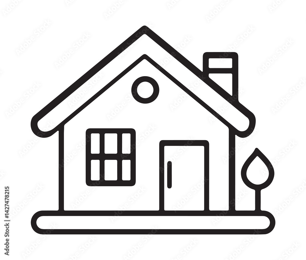 Cartoon home icon on a white background. Simple house icon minimalist ...