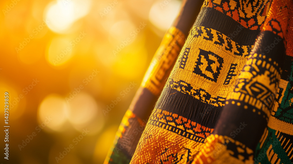 Handwoven Kente cloth with golden Adinkra symbols, celebrating African ...