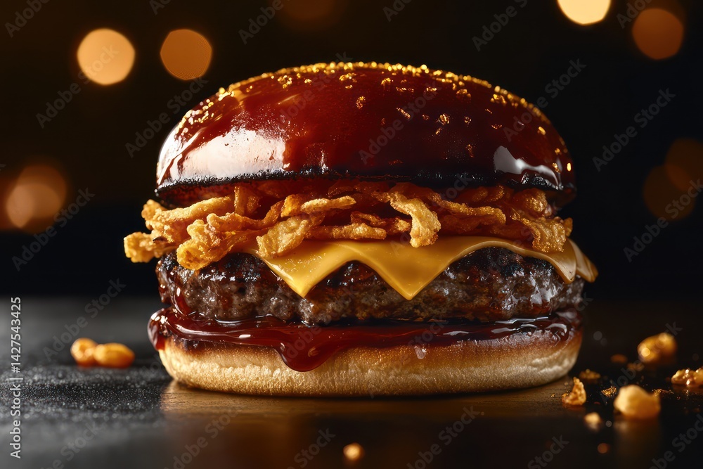 rich indulgent bourbon-glazed barbecue burger featuring thick juicy ...