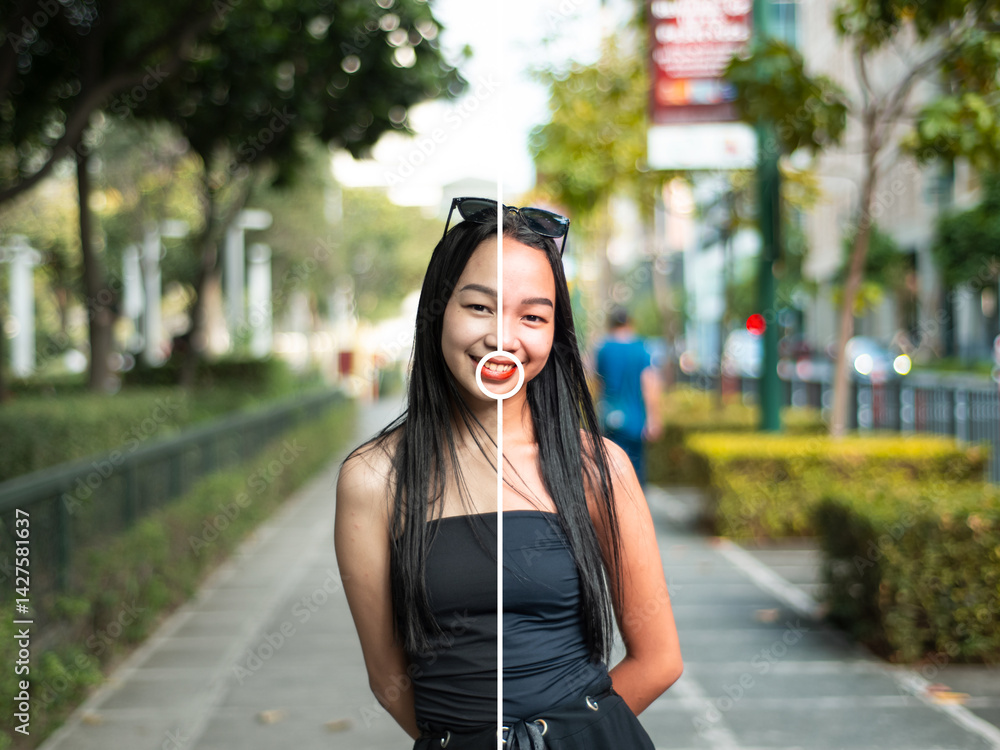 Before and after color grading comparison. Enhanced and retouched photo ...