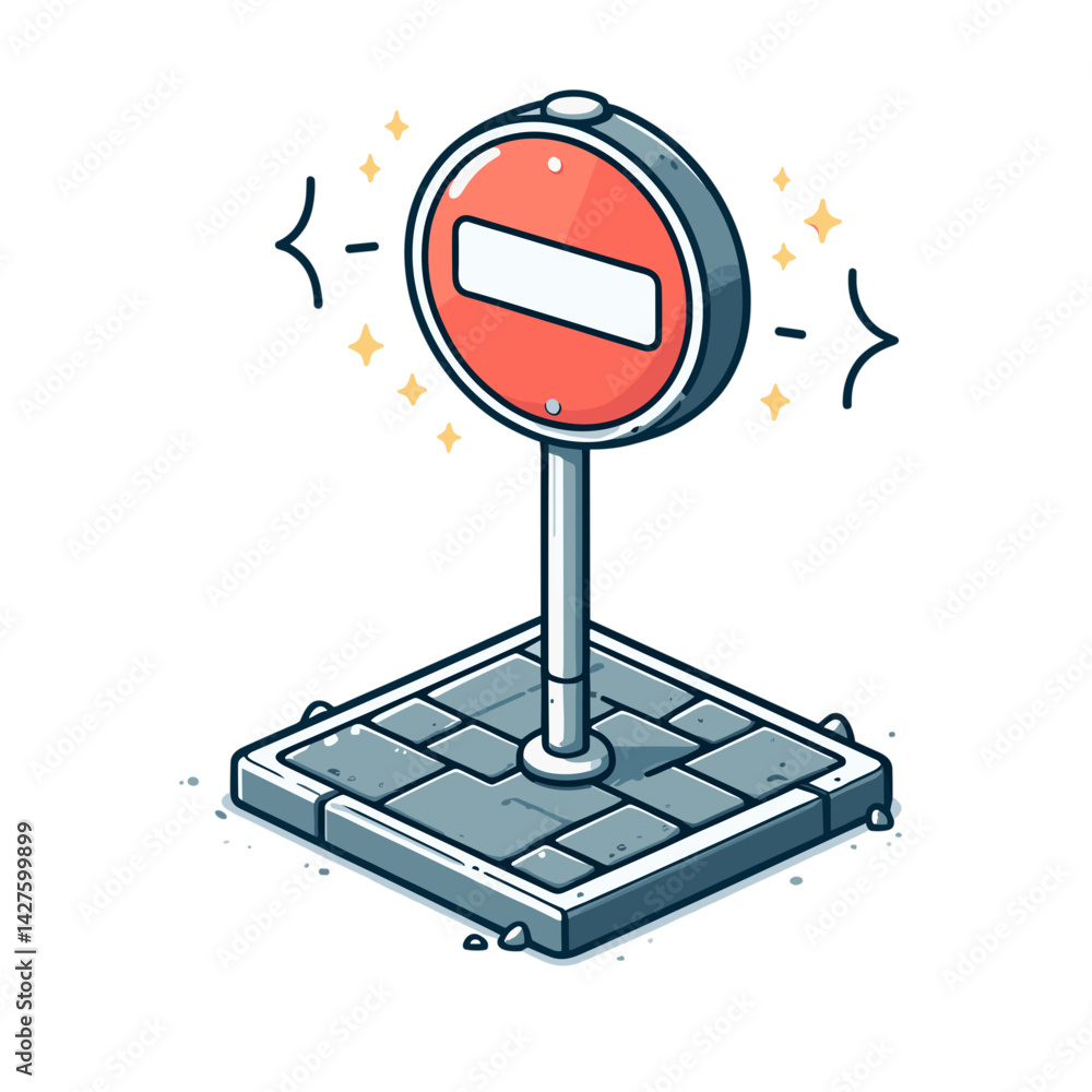 Red no entry road sign on concrete base. Ideal for traffic regulations ...