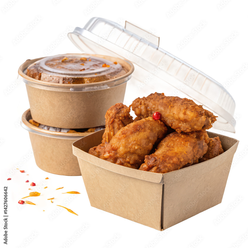 Photo Stock Stack of chicken wings in take out container png chicken ...
