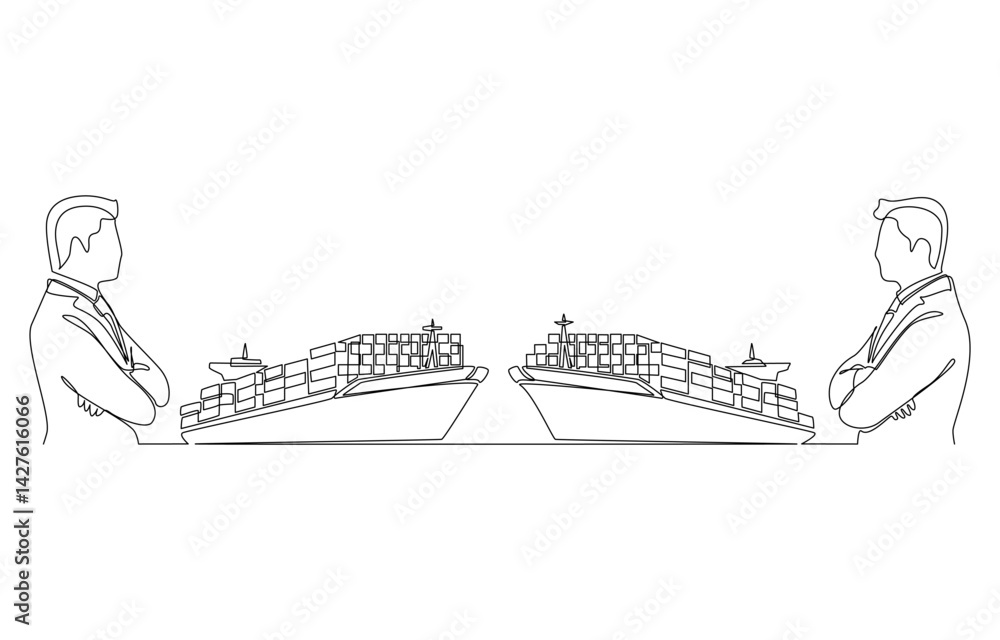 Continuous one line drawing of two leaders with their massive container ...