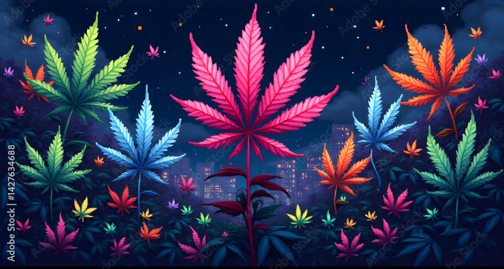 Nostalgic HD wallpaper combining retro pixel cannabis with iconic anime ...