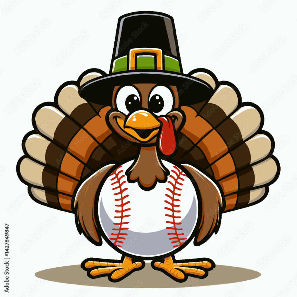 cartoon turkey with pilgrim hat and baseball body Stock Vector | Adobe ...