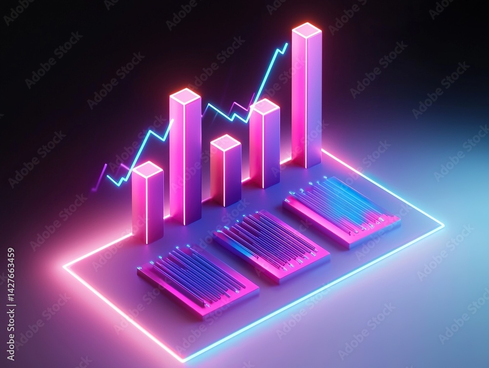Isometric 3D icon of a data chart featuring bar and line graphs with a ...