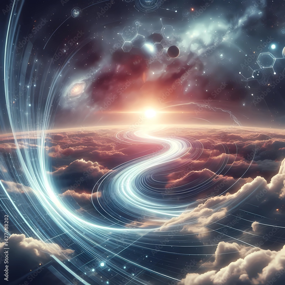 Futuristic visualization fractal reamls Wave Curved galactic energy ...