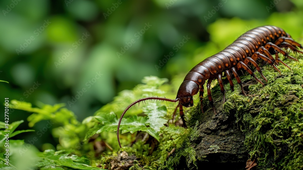 Exploring the intricacies of a giant millipede in a lush forest setting ...