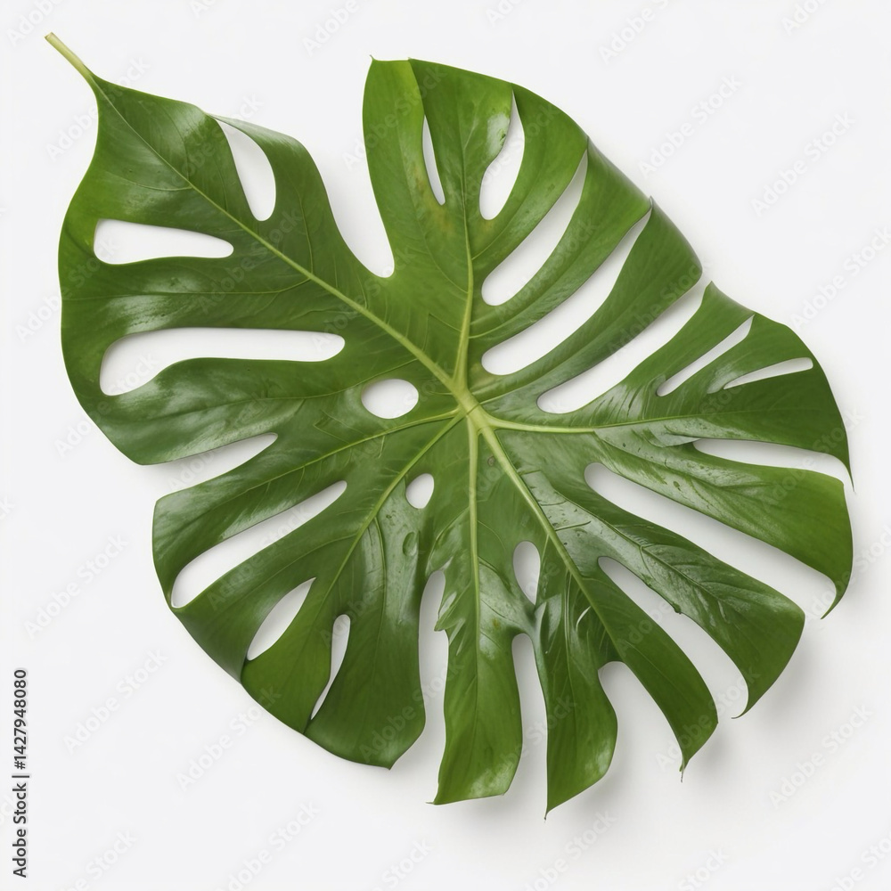 "Fenestrated Monstera Leaf" captures the characteristic holes and ...