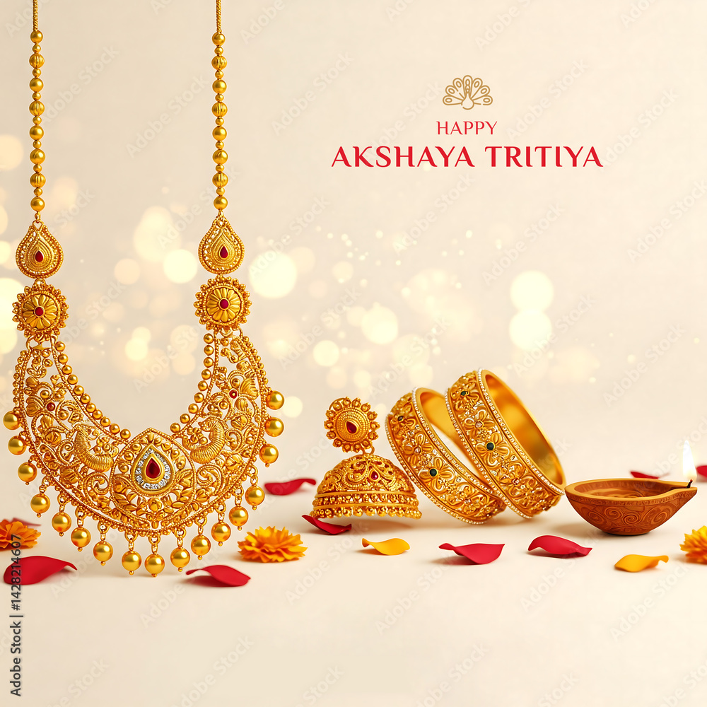 Happy Akshaya Tritiya festival featuring traditional South Indian gold ...