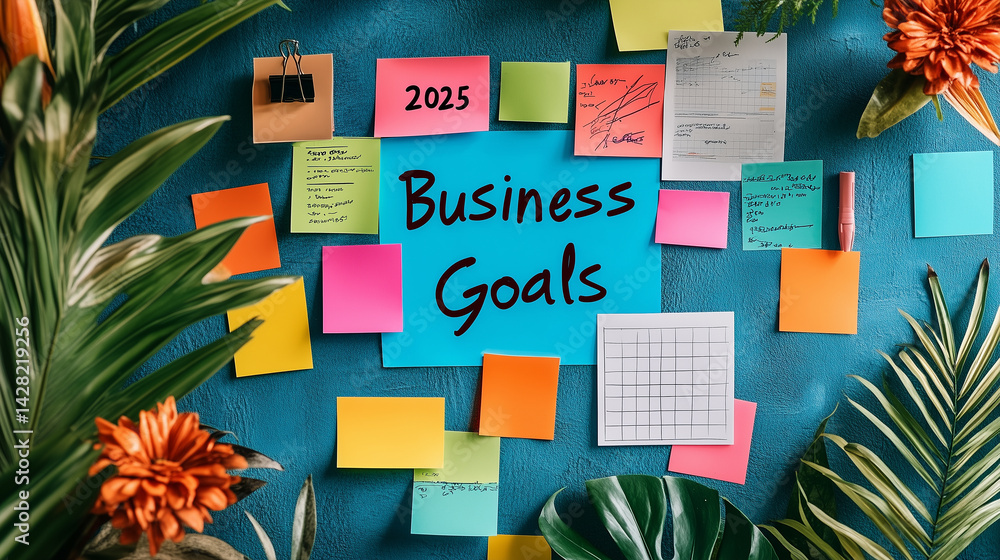 Clean Vision Board with "2025 Business Goals" Pinned Using Colorful ...