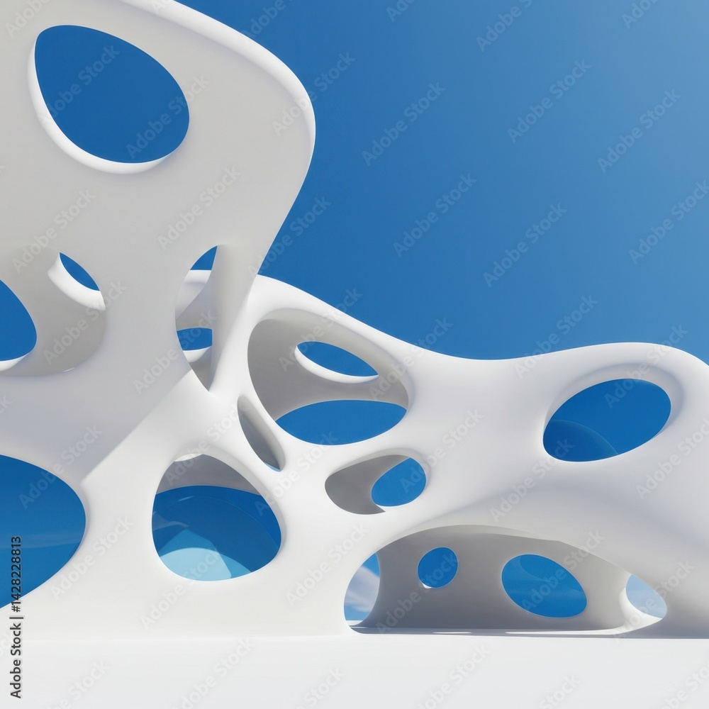 Abstract White Architectural Design: Parametric Organic Structure, Modern Porous Building Facade ...