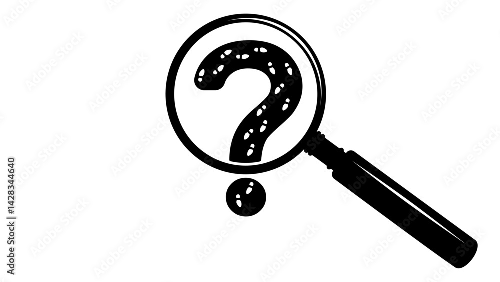 Detective symbol, footprints on question mark, black isolated ...