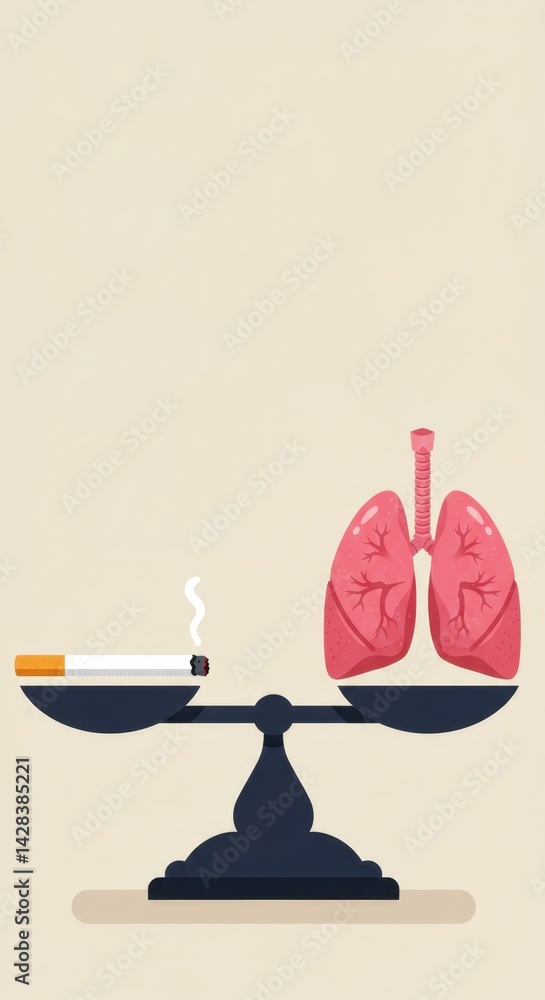 Cigarette and lungs on scale. Smoking effect and prevention of a bad ...